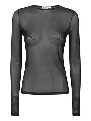 JEAN PAUL GAULTIER Long Sleeves Mesh Top With Unique Neckline - Black