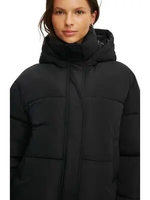 Cotton:on Active The Mother Puffer Removable Hood Jacket - Black