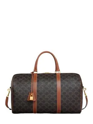Celine Medium Travel Bag In Triomphe Canvas And Calfskin - Tan