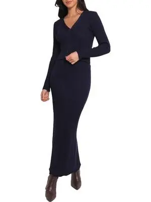PETAL & PUP Neya Cardigan & Maxi Skirt Rib Set - Navy