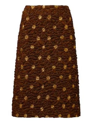 Dries Van Noten Embellished Floral Cloqué Midi Skirt - Brown