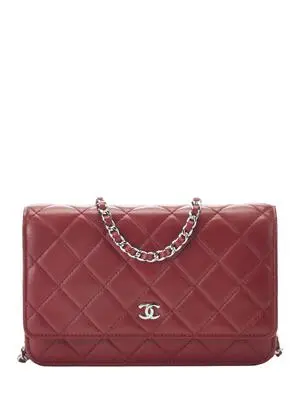 CHANEL Red Lambskin Classic Quilted Wallet On Chain (woc)