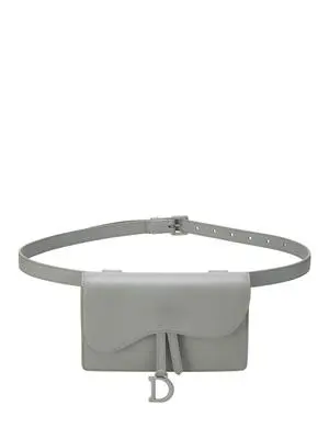 DIOR Grey Lambskin Leather Saddle Belt Pouch