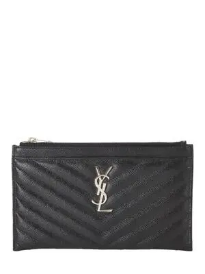 SAINT LAURENT Black Grainy Chevron Zip Pouch