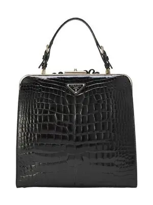 Prada Embossed Frame Top Handle Bag - Black