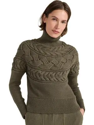 HAVEN WELL WITHIN Cotton Blend Cable Mockneck Sweater Grape Leaf