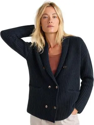 HAVEN WELL WITHIN Cashmere Shaker Double Breasted Cardigan - Nightfall