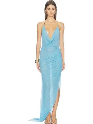 SIDERA Caelia Reversible Asymmetric Cowl Neck Dress In Baby Blue - Aqua