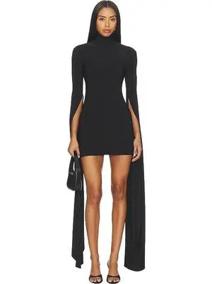 NORMA KAMALI Norma Kamali Ribbon Sleeve Turtleneck Mini Dress In Black.