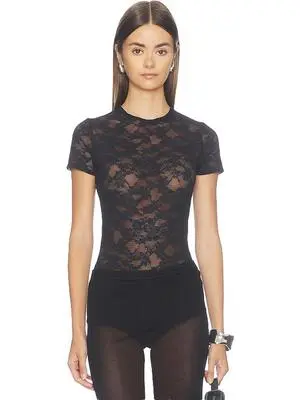 FLEUR DU MAL Le Stretch Lace Short Sleeve Bodysuit - Black