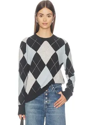 Enza Costa Cashmere Argyle Sweater In Multi - Blue Grey Argyle