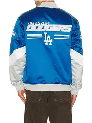 Mitchell & Ness Mlb Los Angeles Dodgers Triple Check Heavyweight Satin Jacket In Blue - Royal