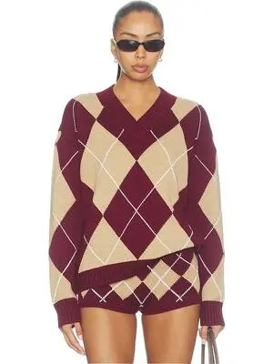LOVERS AND FRIENDS Lunaria Argyle Sweater In Burgundy - Wine Multi