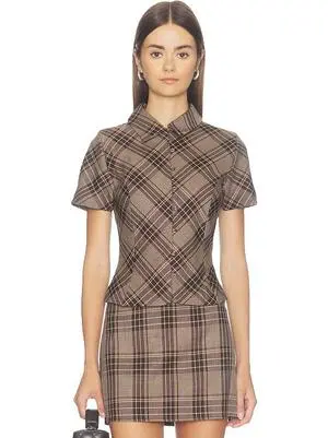 Superdown Mariam Top In Brown - Plaid Multi
