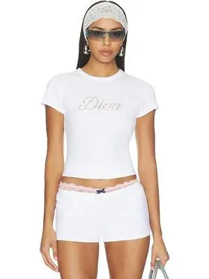 Frankies Bikinis X Devon Lee Carlson Diva Cotton Ribbed Tee Shirt In White - Fluff