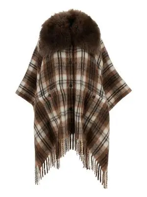 Moncler Cappa A Quadri Con Ecopelliccia - Marrone