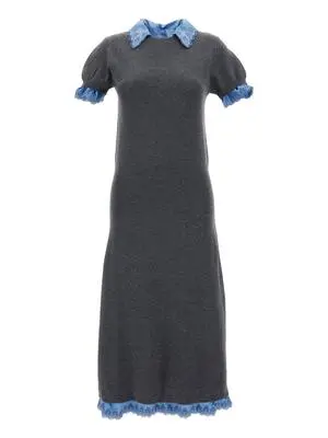 Rabanne Abito Midi In Maglia E Satin - Grigio