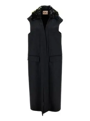 Plan C GILET LUNGO CON COLLO IN PAILLETTES Nero
