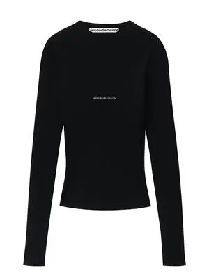 Alexander Wang Ls Crewneck Top W/ Jacquard Logo - Black