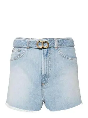 TWINSET Belted Denim Shorts - Blue