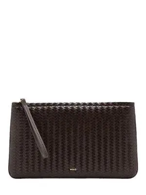 Mango Braided Faux Leather Pouch - Chocolate