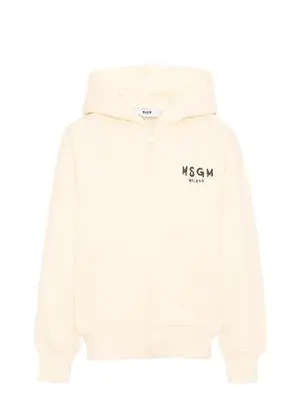 MSGM Logo-print Zip-up Hoodie - Ivory