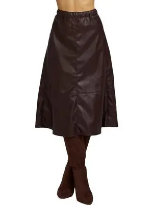 ELLE COLLECTION Faux Leather Skirt - Chocolate