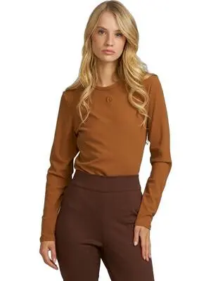 ELLE COLLECTION Embroidered Long Sleeve Shirt - Hazelnut