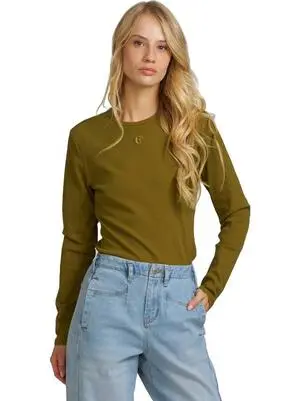 ELLE COLLECTION Embroidered Long Sleeve Shirt - Olive