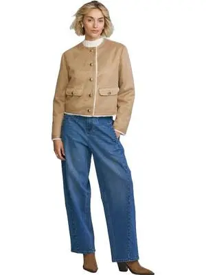 ELLE COLLECTION Faux Shearling Cropped Jacket - Light Camel