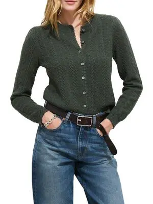 ALEX MILL Gracie Pointelle Wool & Cotton Cardigan Heather Forest