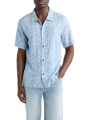 RHYTHM Bayu Linen Blend Camp Shirt Blue