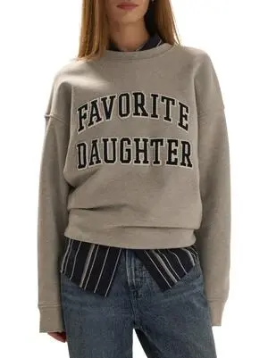 FAVORITE DAUGHTER The Embroidery Collegiate Graphic Sweatshirt - Heather Grey/navy