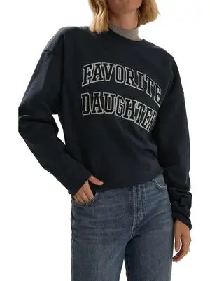FAVORITE DAUGHTER The Embroidery Collegiate Graphic Sweatshirt - Navy/white