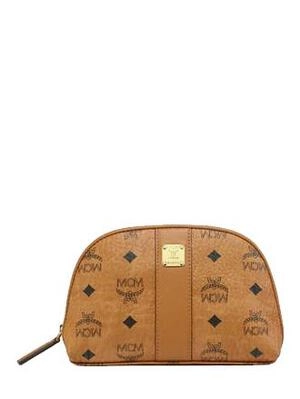 Mcm Aren Cosmetic Pouch In Visetos - Cognac