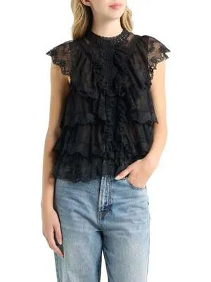 Love The Label Eden Ruffle Lace Top - Black