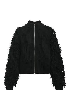 Essentiel Antwerp Klush Fringe-detail Stand-up Collar Cardigan - Black