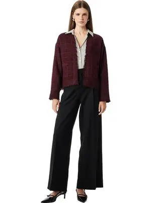 Koton Textured Long Sleeve Collarless Jacket - Bordeux