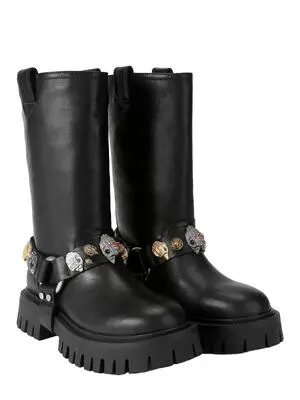 Kurt Geiger Eagles Harness Leather Biker Boot - Black