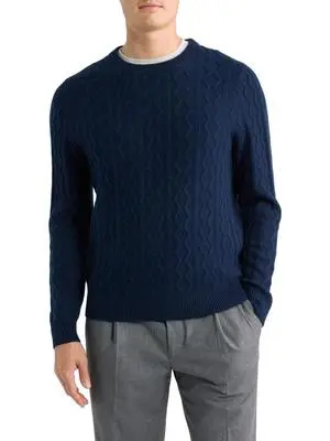 Nordstrom Cable Knit Cashmere Crewneck Sweater - Navy Night