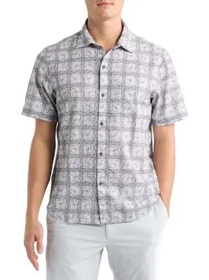 Tommy Bahama Bahama Coast Flora Check Islandzone® Short Sleeve Button-up Shirt - Ash Grey