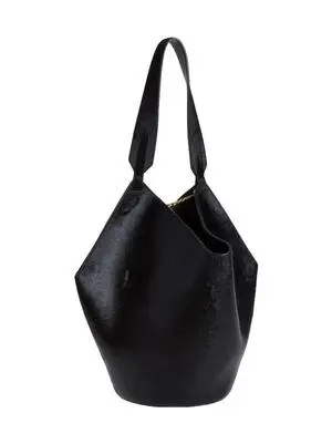 Khaite Small Lotus Genuine Calf Hair Top Handle Bag - Black