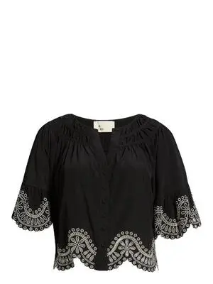 A.REN Isaly Embroidered Eyelet Blouse - Black