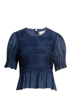 A.REN Brigette Smocked Peplum Top - Navy
