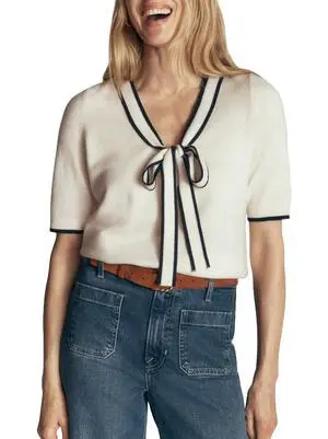 Boden Bow Neck Knitted T-shirt - Ivory