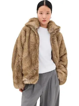 DARKPARK Celine Faux Fur Aviator Bomber Jacket - Brown