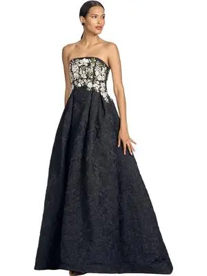 Sachin & Babi Astrid Black Embroidered A-line Gown - Jet