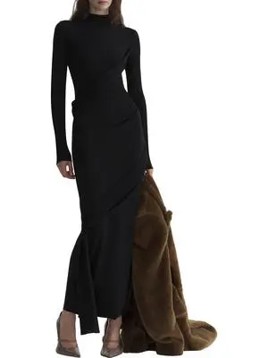 MUGLER Draped Wool-blend Maxi Dress - Black