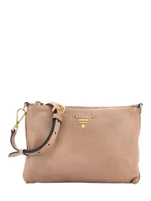 Prada Dual Strap Flat Vitello Daino Medium Crossbody Bag - Neutrals