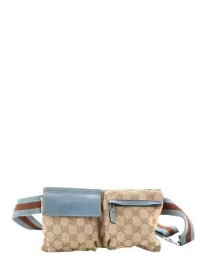 Gucci Vintage Double Gg Canvas With Leather Small Belt Bag - Blue